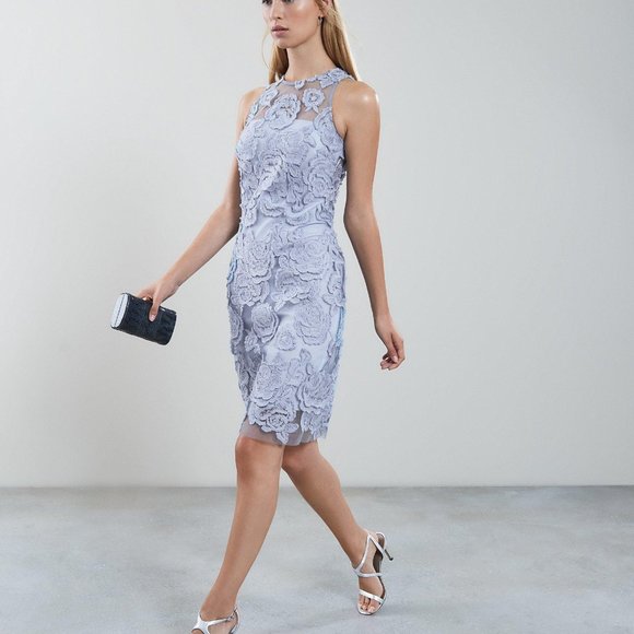 Reiss | Dresses | Reiss Meghan Floral Lace Dress In Silver Lake Blue ...